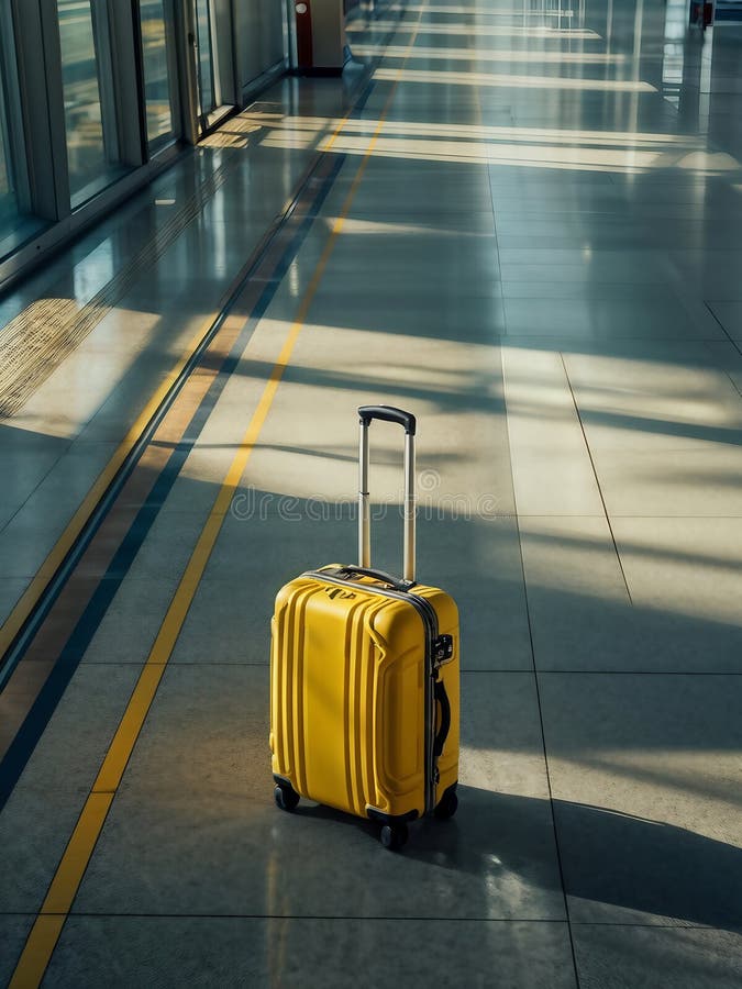 Yellow Suitcase in Airport Terminal Stock Illustration - Illustration ...