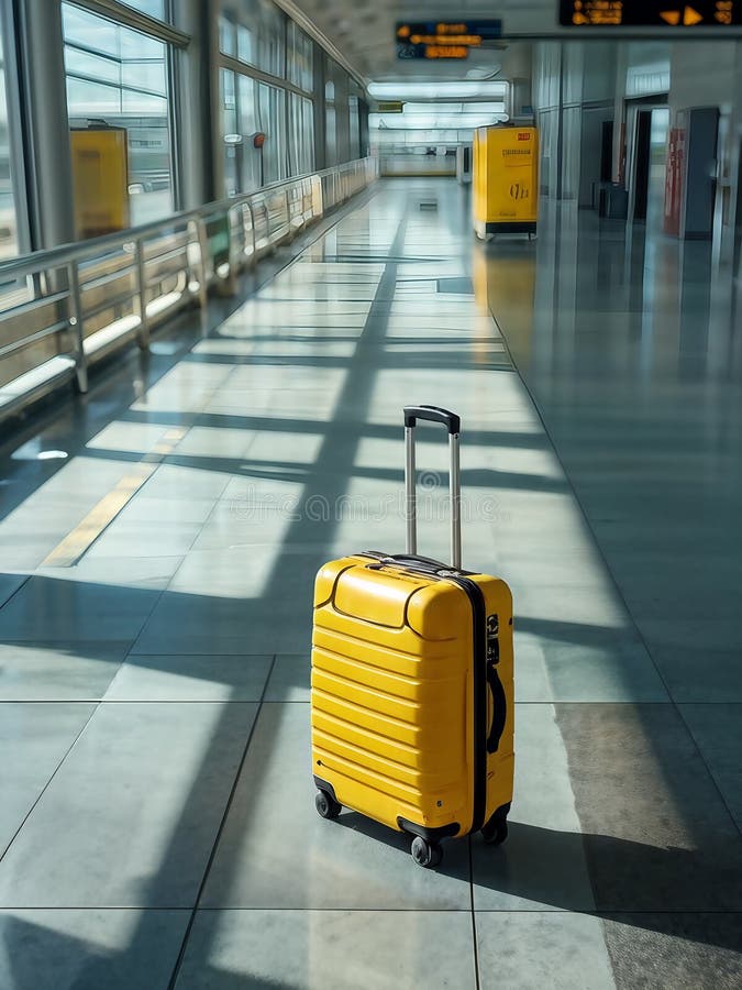 Yellow Suitcase in Airport Terminal Stock Illustration - Illustration ...