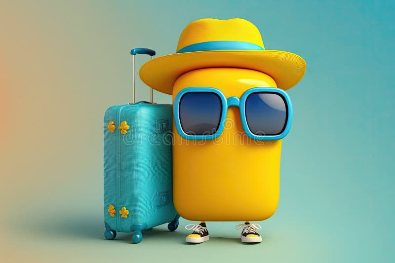 Yellow Suitcase Character in a Hat and Sunglasses. Generative Ai Stock ...