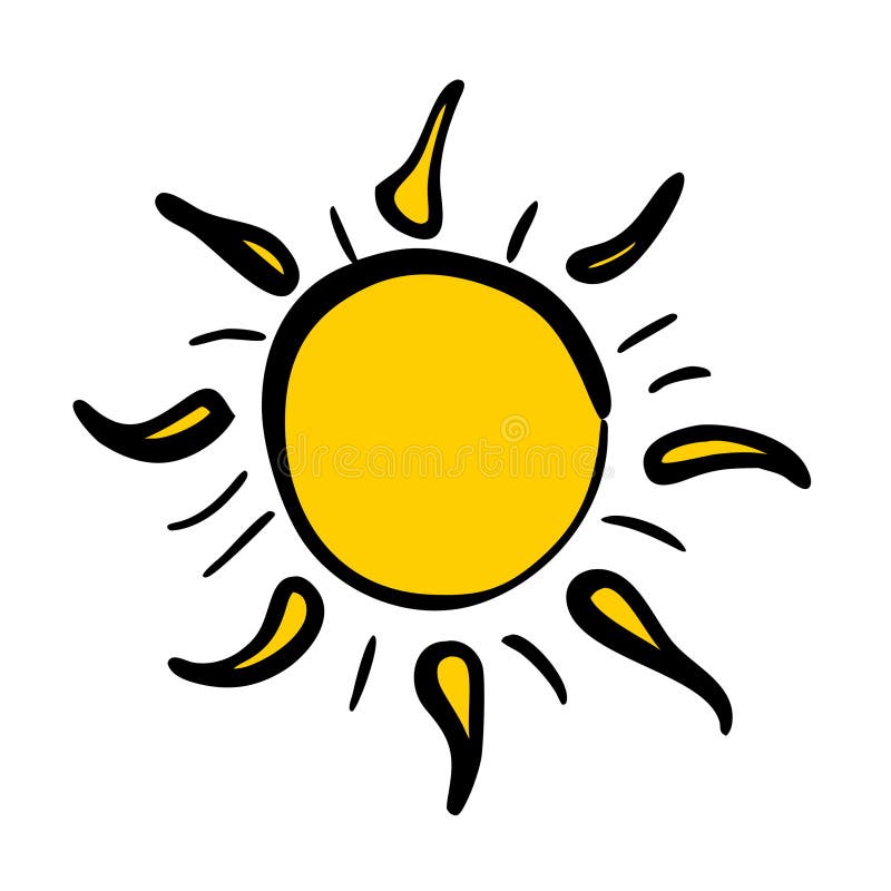 Yellow Sun with Black Outlines and Rays is Centered Stock Photo ...