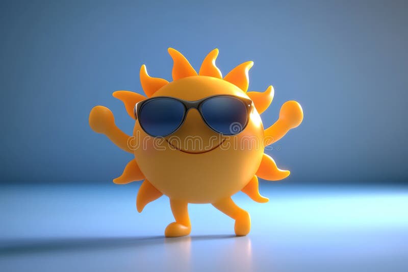 Yellow Sun Character with Sun Glasses, AI Midjourney Illustration Stock ...
