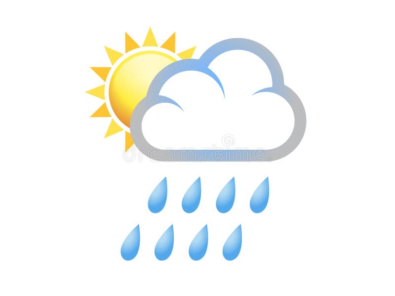 Yellow Sun Half Icon Covered by Rain Cloud with Blue Raindrops Stock ...