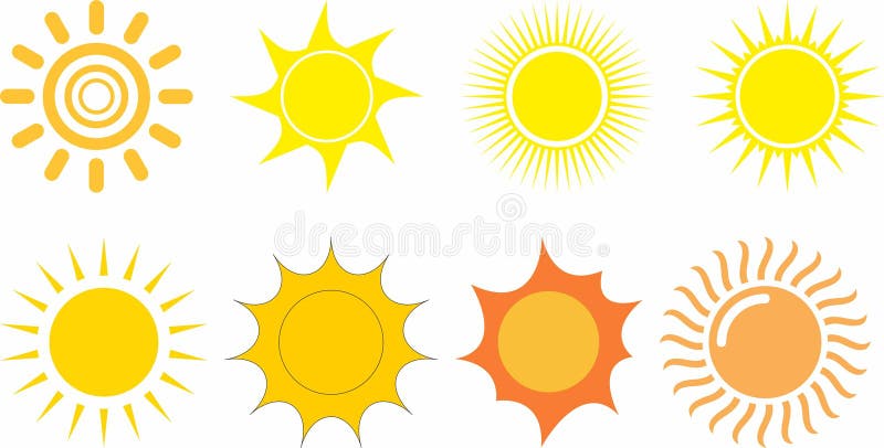 Yellow sun icon collection stock vector. Illustration of silhouettes ...