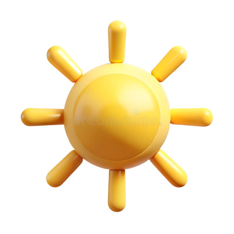 Yellow Sun Icon, 3D Rendering Isolated on White. Bright, Warm ...
