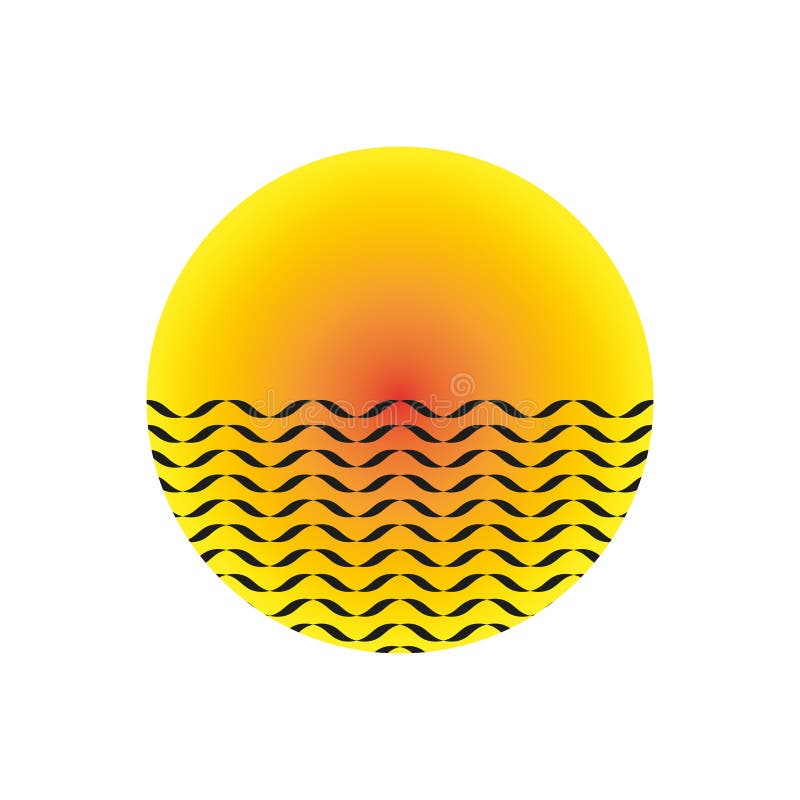 Yellow Sun Icon. Sunset Reflection. Black Wave Pattern. Gradient Vector Circle Stock Vector ...