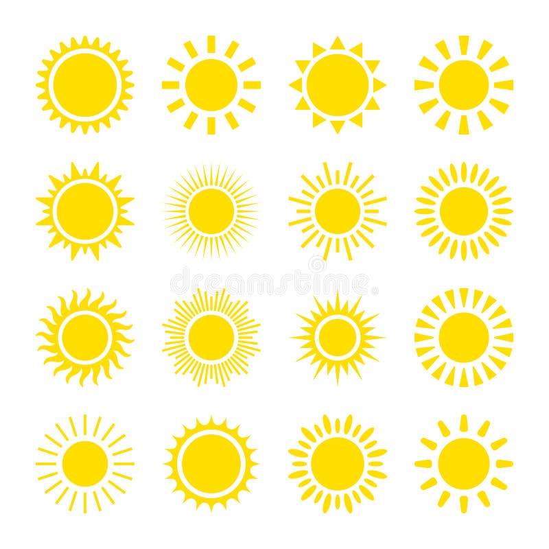 Yellow sun icons. stock vector. Illustration of summer - 68843077
