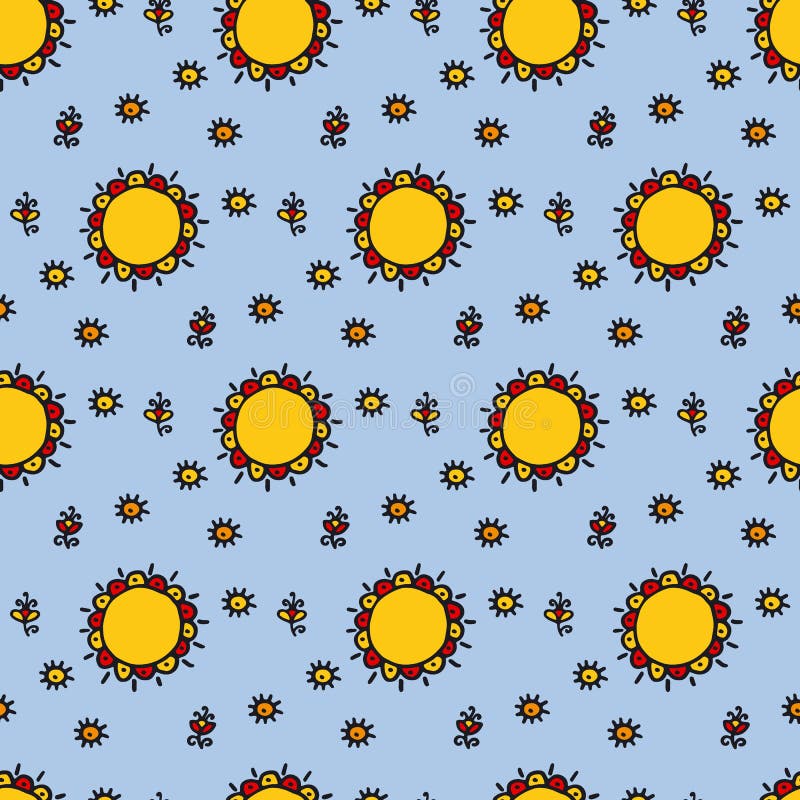 Yellow Sun Seamless Pattern. Stock Vector - Illustration of outline ...