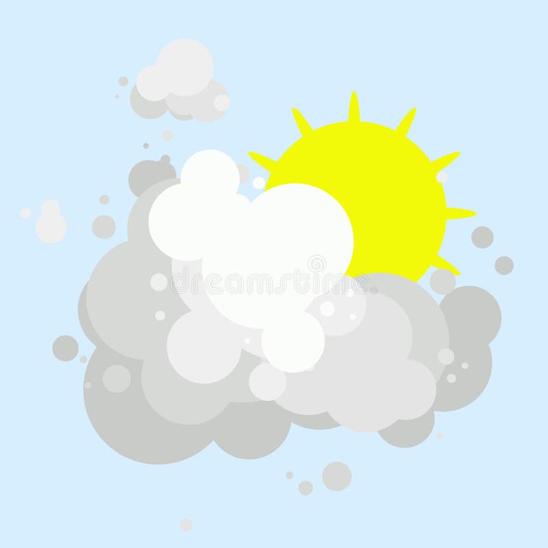 Yellow Sun with Short Rays Hidden Behind White Gray Clouds, Cloudy Day ...