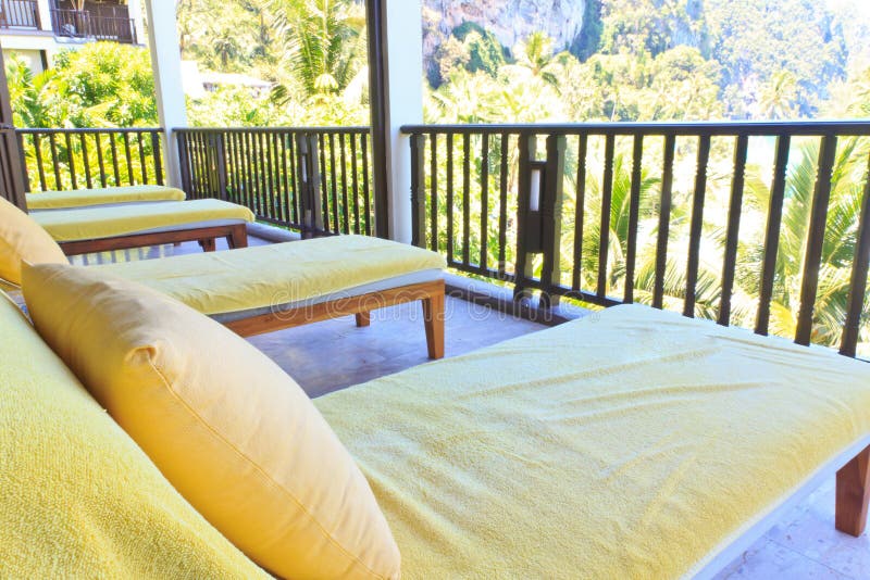 Yellow Sunbeds on the Balcony Room Stock Photo - Image of chalet ...