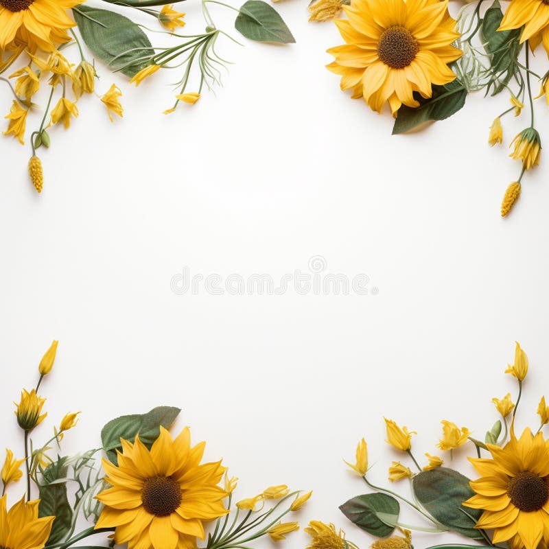 Yellow sunflower border stock illustration. Illustration of petals ...
