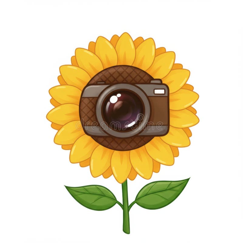 Yellow Sunflower with Brown Retro Camera Illustration Stock ...