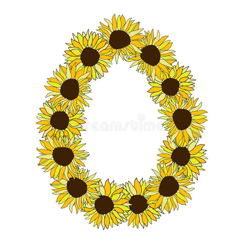 Yellow Sunflower Easter Egg Frame Background, Hand Drawn Floral ...