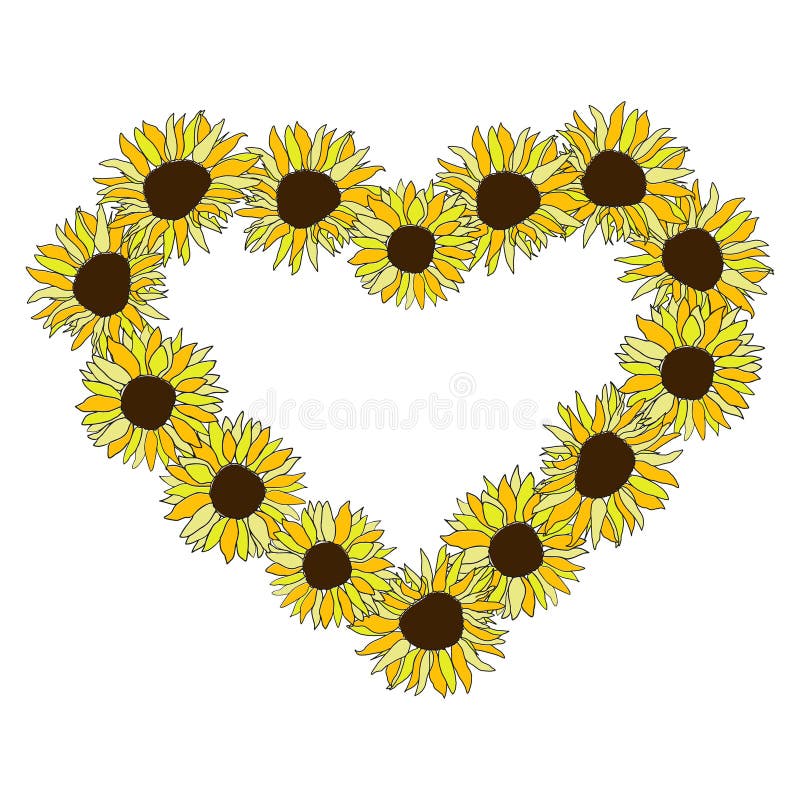 Yellow Sunflower Hearts Frame, Hand Drawn Floral Elements for ...