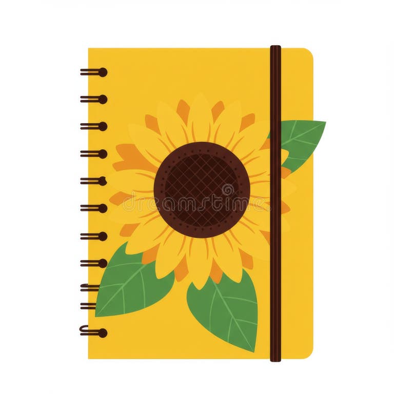 Yellow Sunflower Notebook with Spiral Binding Stock Illustration ...