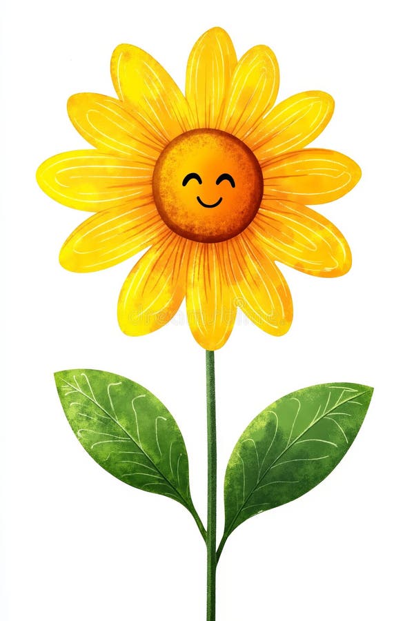 A Yellow Sunflower with a Smiley Face on it S Stem Stock Photo - Image ...