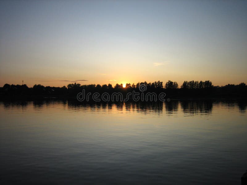 Yellow Sunset on the River Horizontal View. Stock Photo - Image of ...