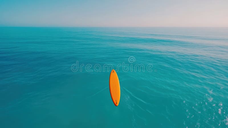 A Yellow Surfboard Drifts Alone in the Vast Ocean Waters. Stock Photo ...