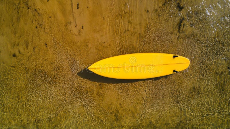 Yellow Surfboard on Sandy Beach Aerial View Stock Illustration ...