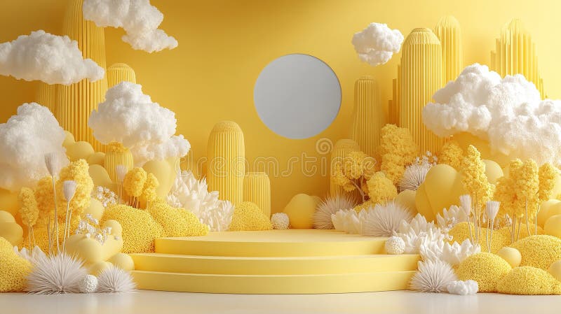 Yellow Surreal Platform, Clouds, Desert, Product Display Stock ...