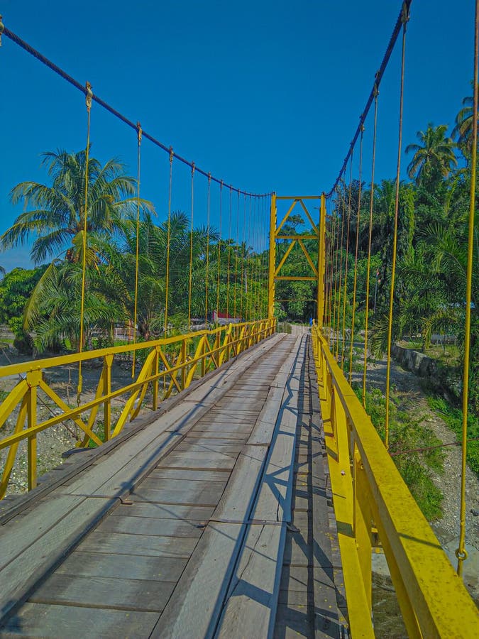 Yellow suspension bridge stock photo. Image of yellow - 223038066