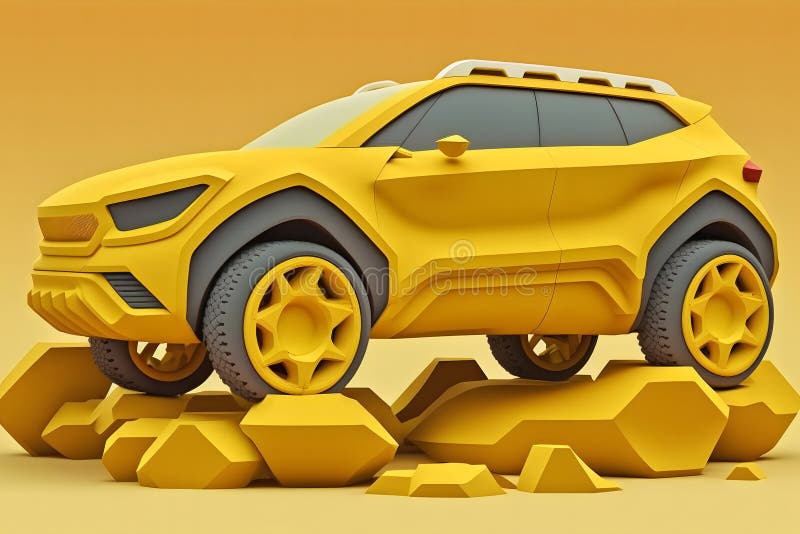 Yellow SUV Car Crossover Design in Yellow Color. Neural Network AI ...