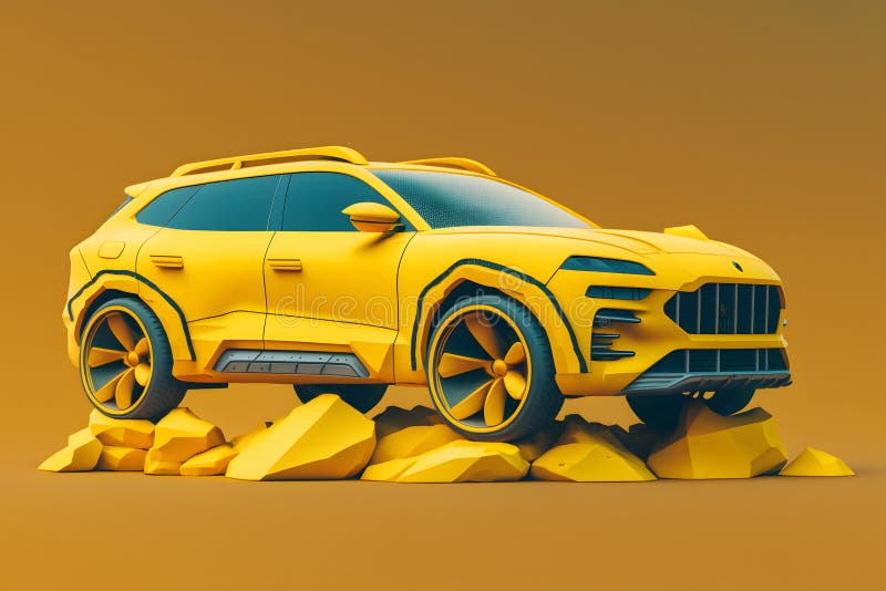 Yellow SUV Car Crossover Design in Yellow Color. Neural Network AI ...