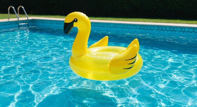 Yellow Swan Inflatable Pool Float in Blue Water Stock Illustration ...