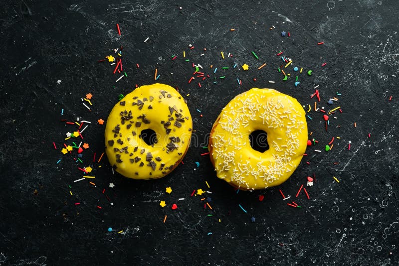 Donut Sweets and Turkish Sweets on a Black Table with Copy Space Stock ...
