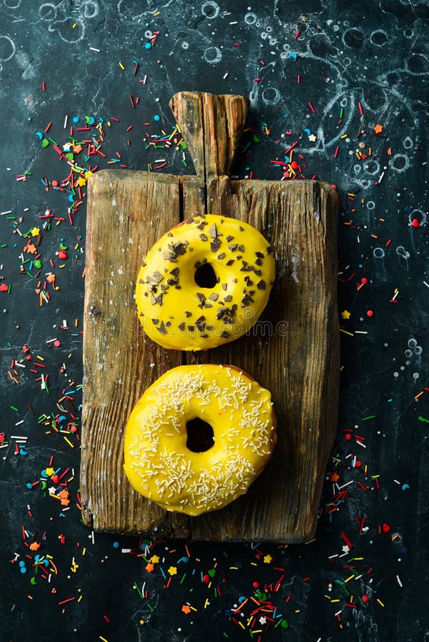 Donut Sweets and Turkish Sweets on a Black Table with Copy Space Stock ...