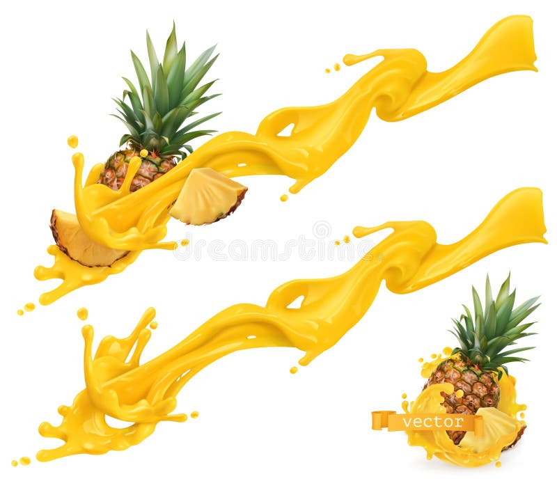 Yellow Sweet Splash and Pineapple. 3d Realistic Vector Illustration ...