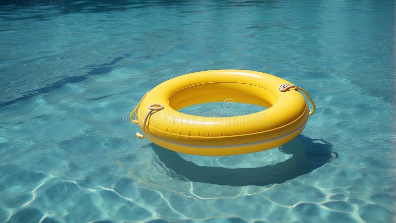 Yellow Swimming Pool Ring Float in Blue Water Stock Illustration ...