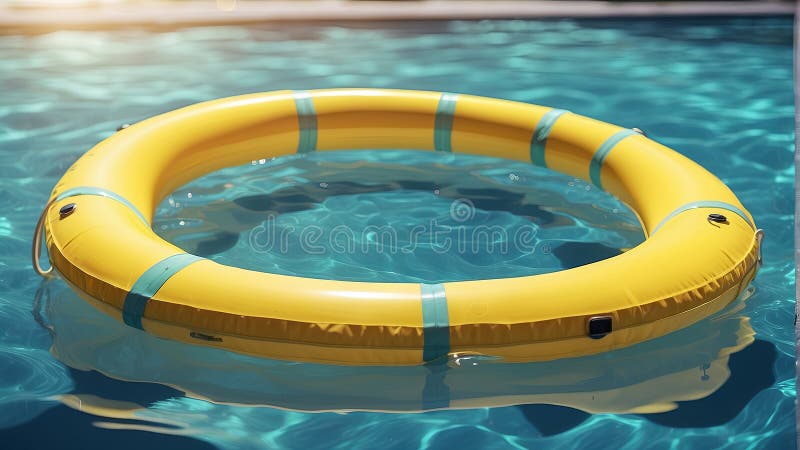 Yellow Swimming Pool Ring Float in Blue Water Stock Illustration ...