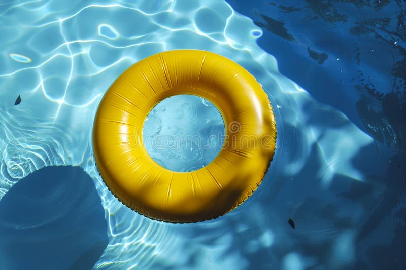 Yellow Swimming Pool Ring Float in Blue Water. Concept Color Summer ...