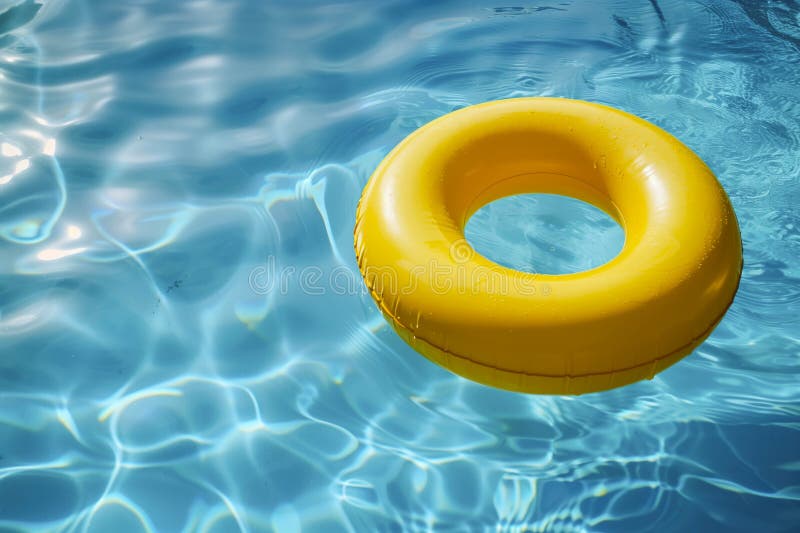 Yellow Swimming Pool Ring Float in Blue Water. Concept Color Summer ...
