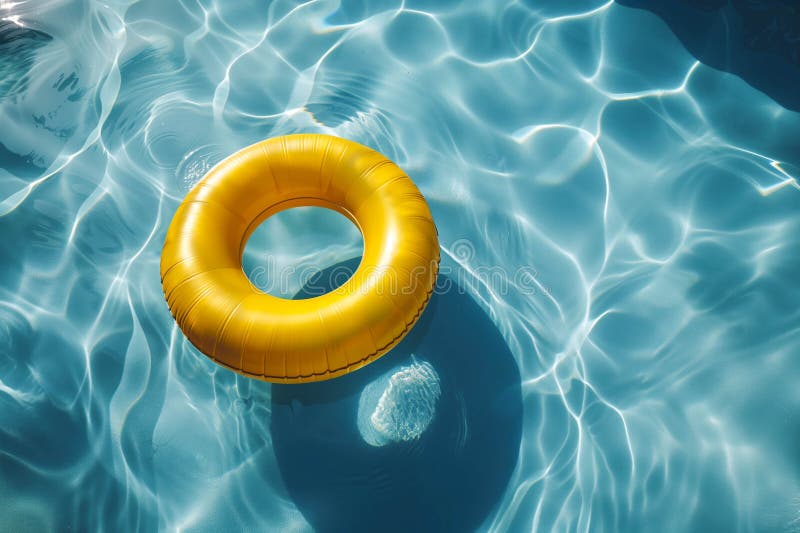 Yellow Swimming Pool Ring Float in Blue Water. Concept Color Summer ...