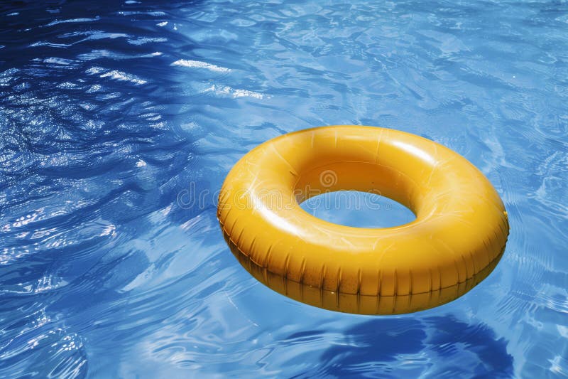 Yellow Swimming Pool Ring Float in Blue Water. Concept Color Summer ...