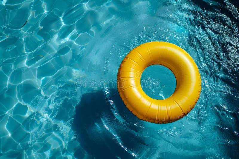 Yellow Swimming Pool Ring Float in Blue Water Stock Illustration ...