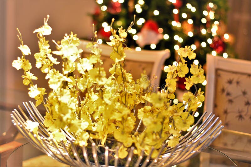 Yellow Table Artificial Flower Arrangement Stock Image - Image of lamp ...