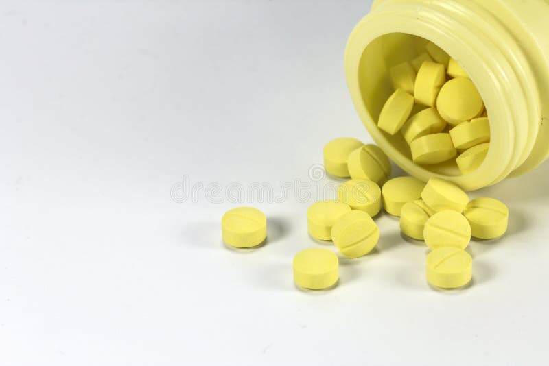 Yellow Tablet and Medicine Yellow Bottle Stock Image - Image of illness ...