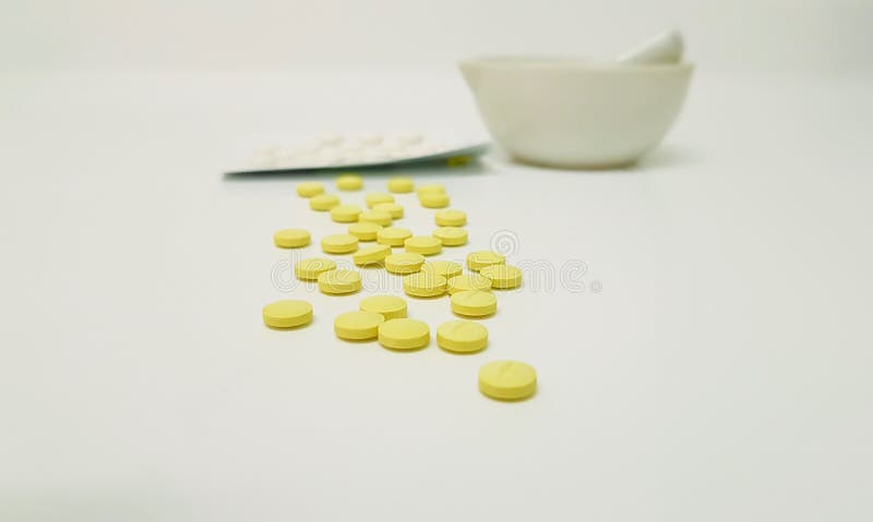 Yellow tablets compounding stock image. Image of prescription - 125351985
