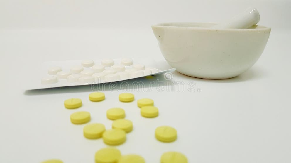 Yellow tablets compounding stock photo. Image of prescription - 125352044