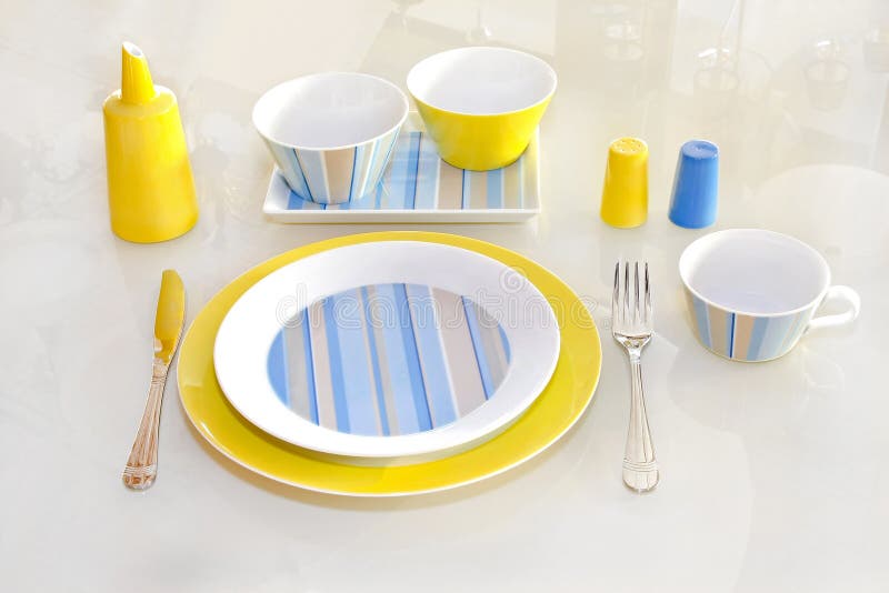 Yellow tableware stock photo. Image of plate, tabletop - 16549876