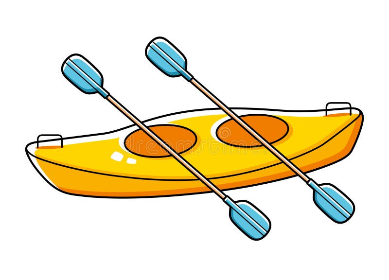 Yellow Tandem Kayak and Two Paddles Stock Vector - Illustration of ...