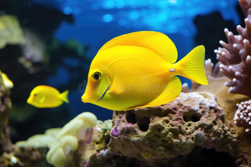 Yellow Tang Fish on Coral Reef Stock Illustration - Illustration of ...