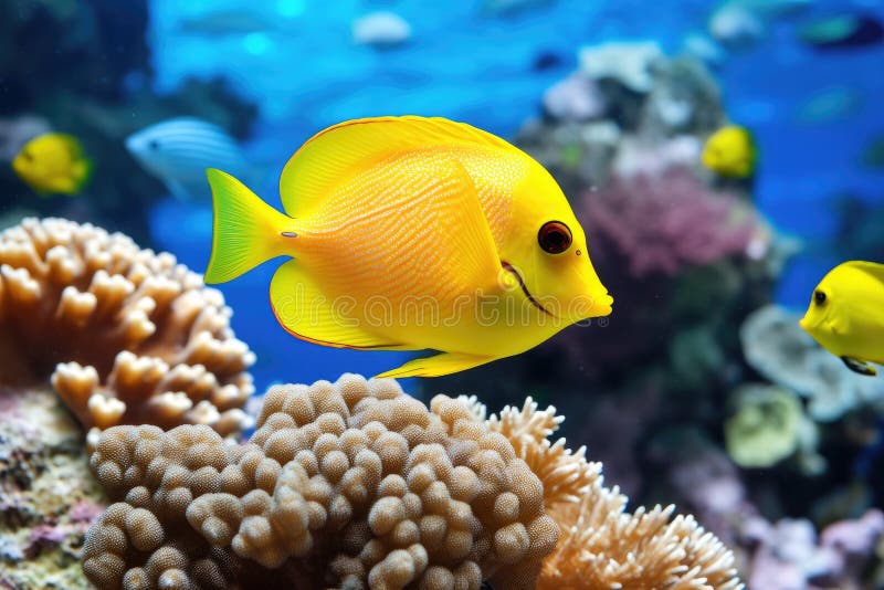 Yellow Tang Fish on Coral Reef Stock Illustration - Illustration of ...