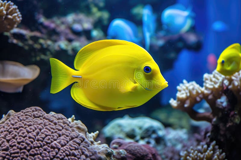 Yellow Tang Fish on Coral Reef Stock Illustration - Illustration of ...