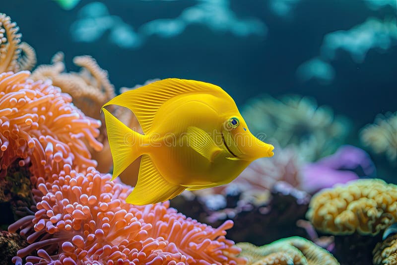 Yellow Tang Fish on Coral Reef Stock Illustration - Illustration of ...