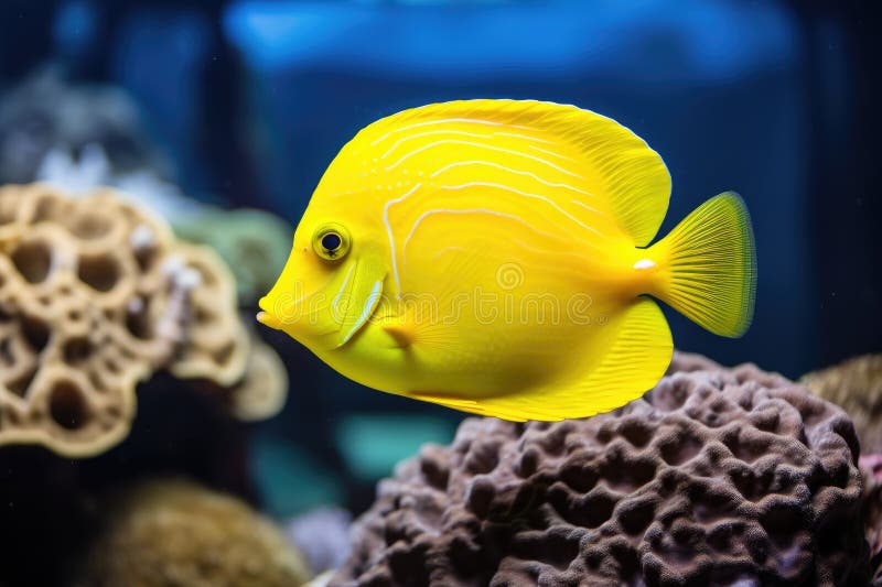 Yellow Tang Fish on Coral Reef Stock Illustration - Illustration of ...