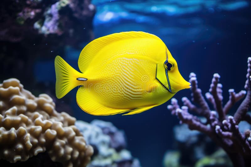 Yellow Tang Fish on Coral Reef Stock Illustration - Illustration of ...