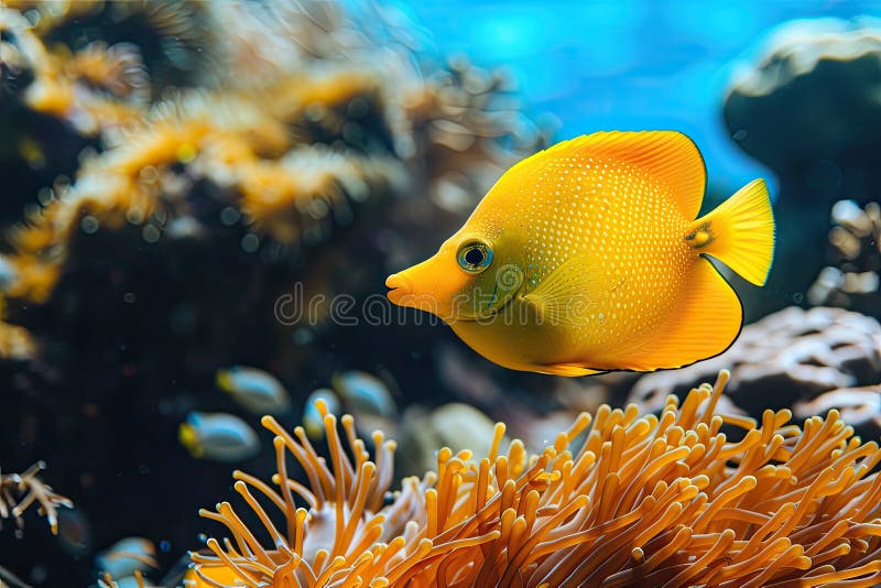 Yellow Tang Fish on Coral Reef Stock Illustration - Illustration of ...